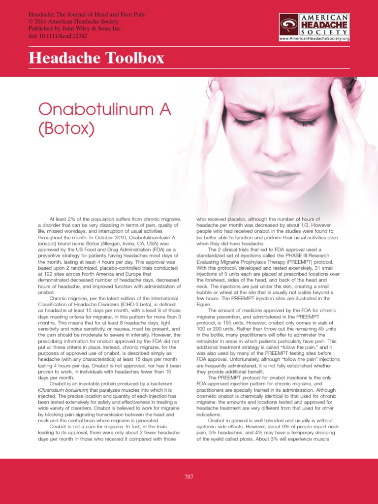 Onabotulinum A (Botox) : Headache Toolbox | PDF | Migraine | Headache