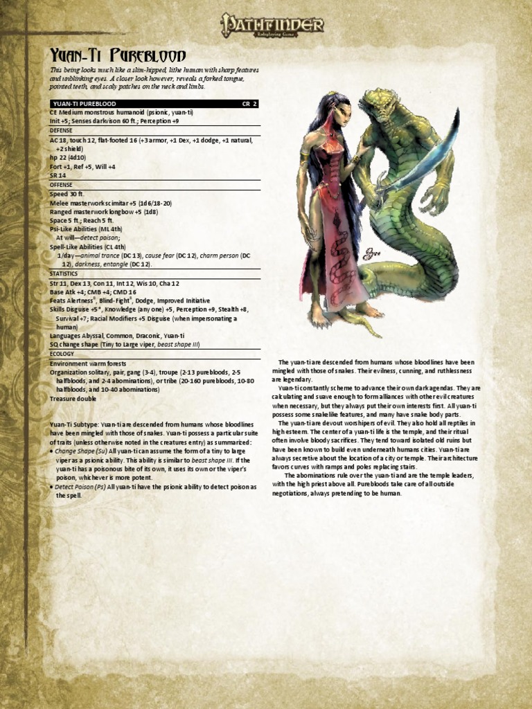 3.5 To Pathfinder Conversion - Yuan-Ti | PDF | Dungeons & Dragons ...