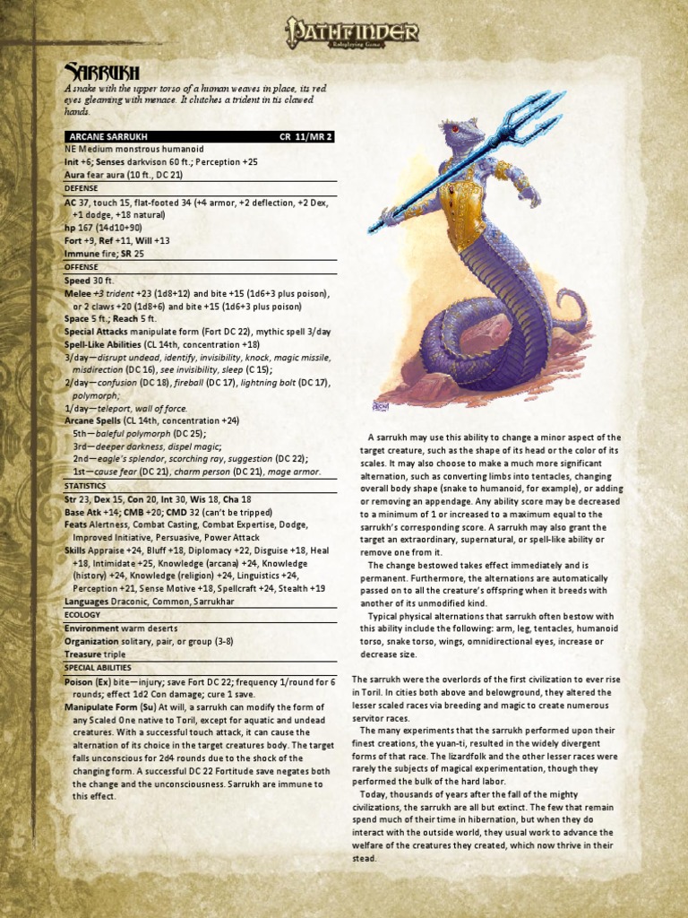 3.5 to Pathfinder conversion - Sarrukh | Dungeons & Dragons | D20 System