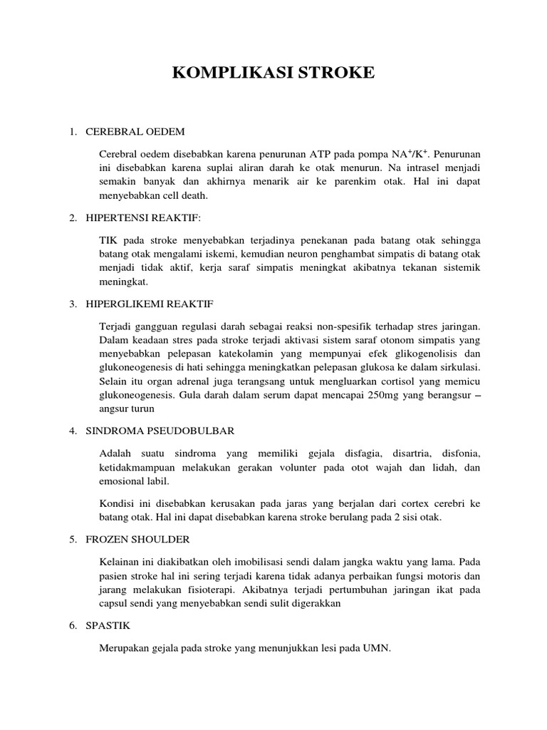 Komplikasi Umum Pasien Stroke | PDF