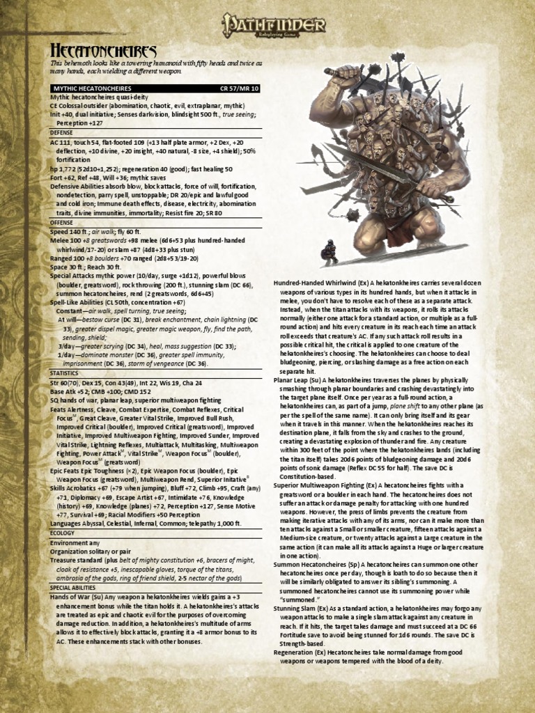 3.5 to Pathfinder conversion - Epic Mythic Hecatoncheires