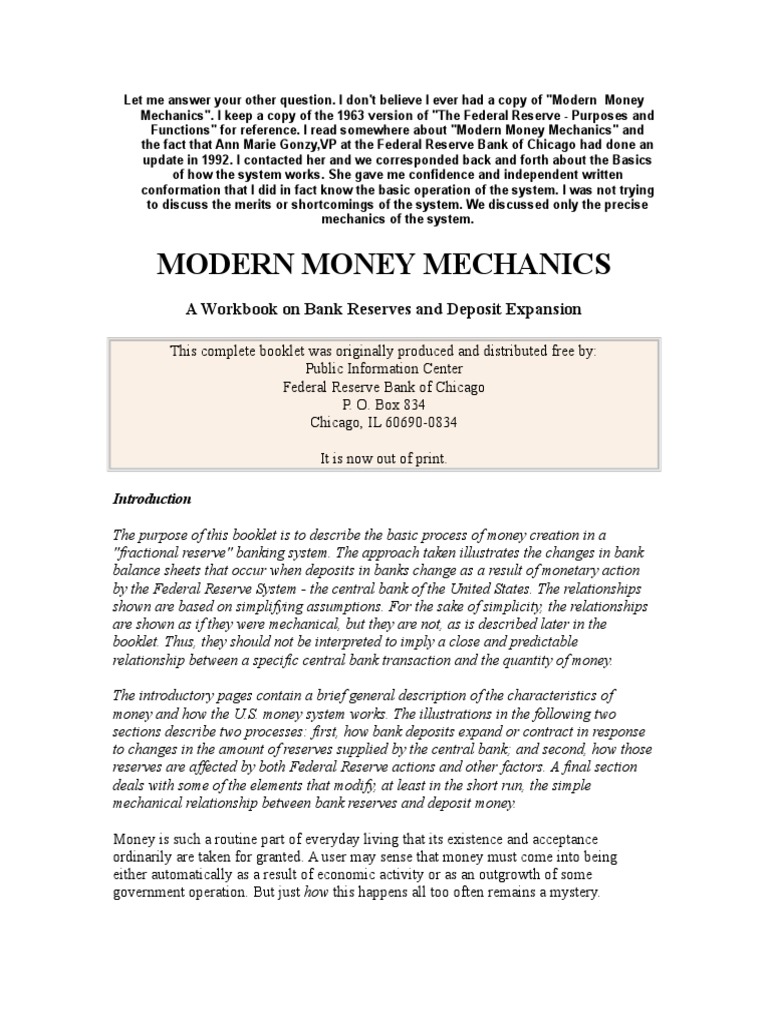 Modern Money Mechanics | PDF | Money Supply | Banks