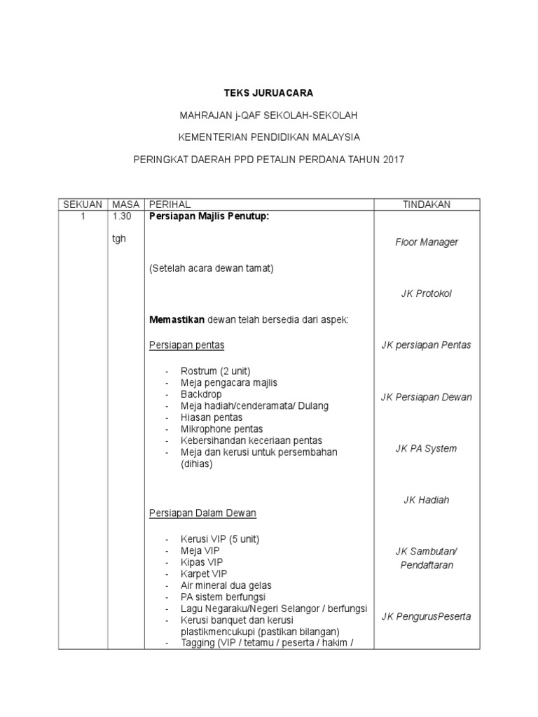 TEKS JURUACARA MAJLIS PENUTUP MAHRAJAN J-QAF SEKOLAH-SEKOLAH PPD ...