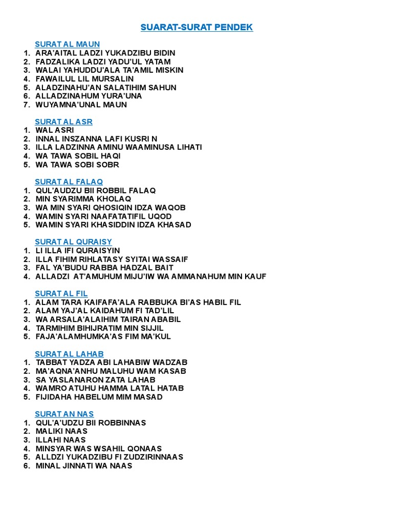 Surat Surat Pendek | PDF