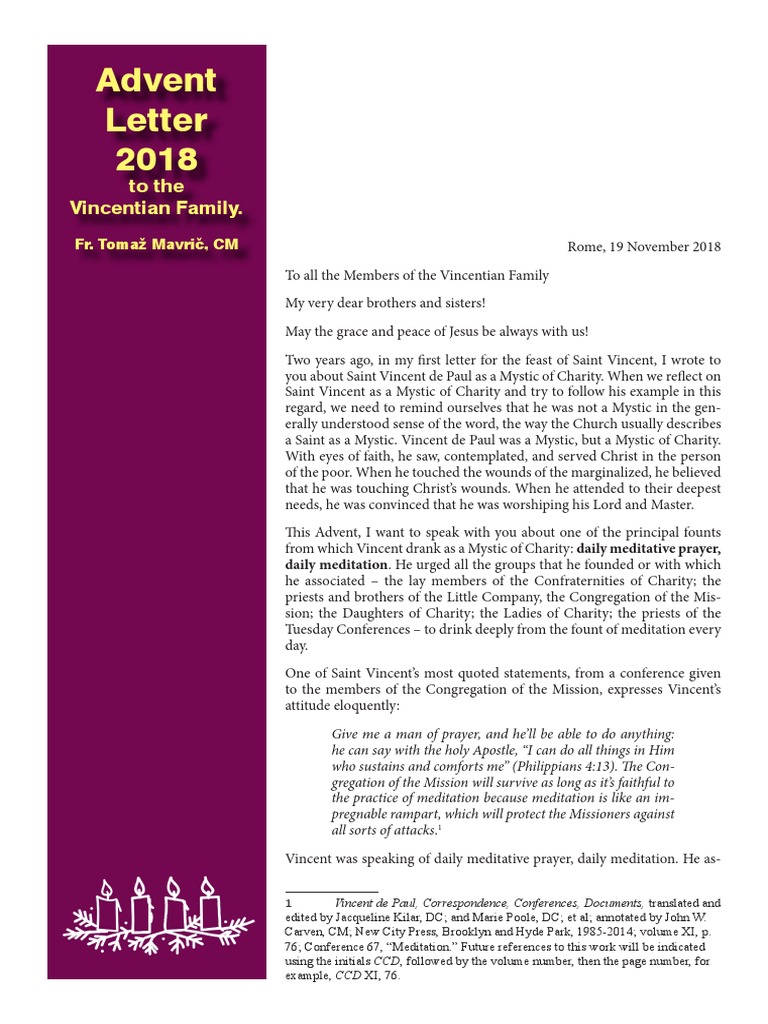 Advent Letter 2018 To The Vincentian Family | PDF | Prayer | Meditation