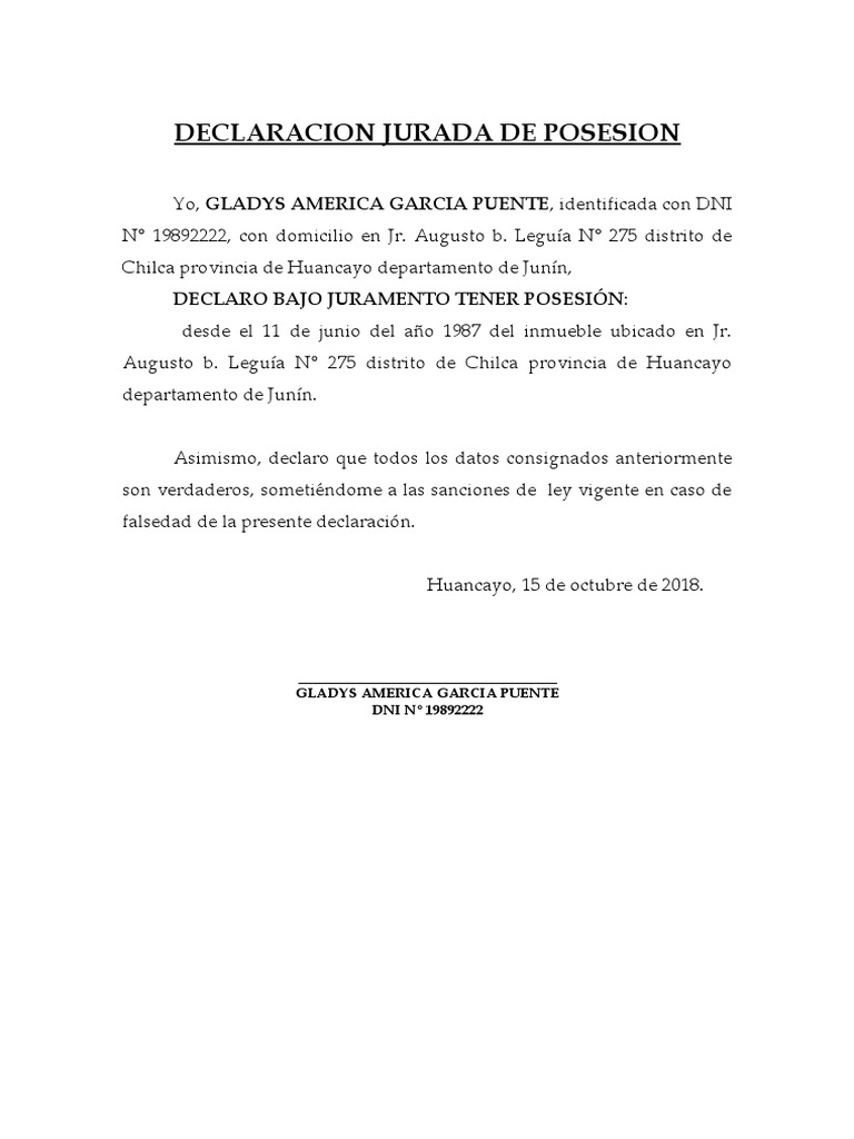 Declaracion Jurada de Posesion