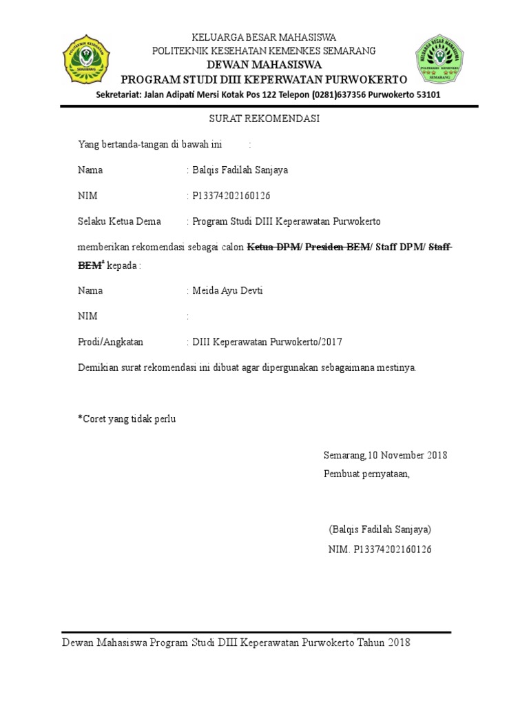 Surat Rekomendasi DPM Bem | PDF