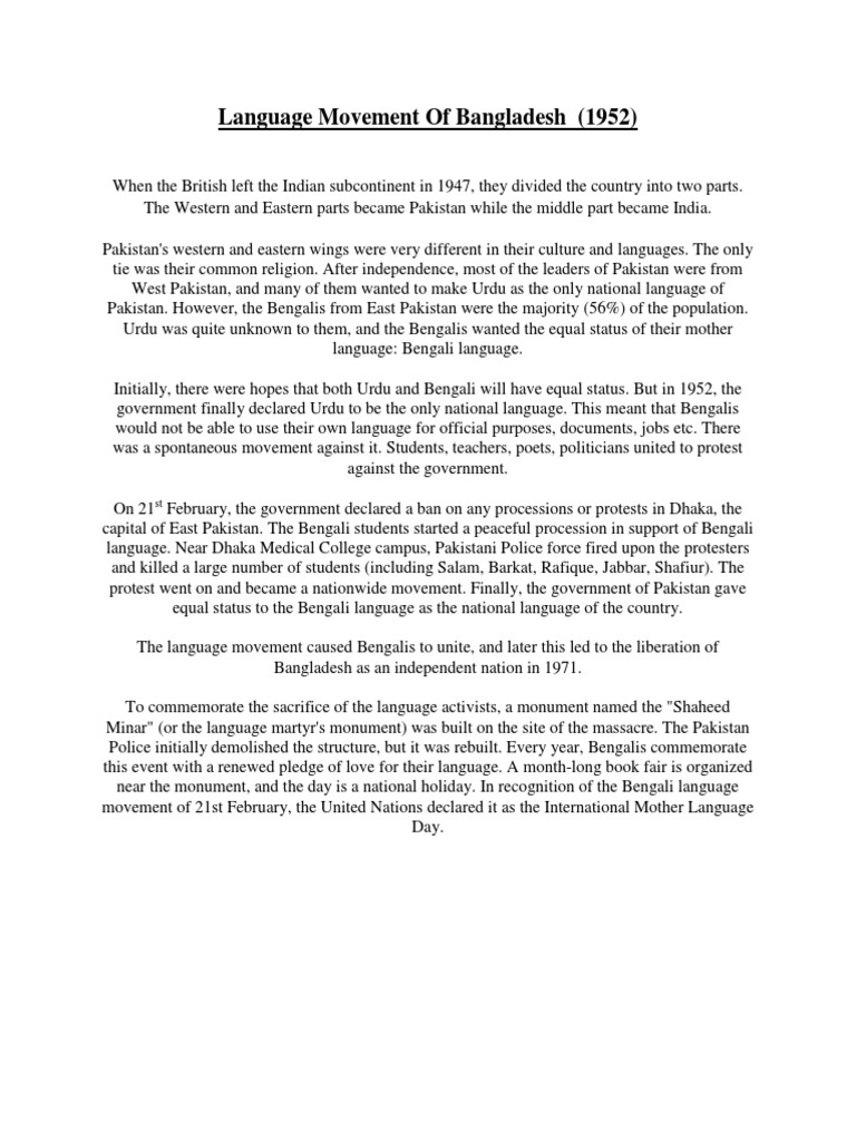 Language Movement of Bangladesh (1952) | PDF | Bangladesh | Bengal