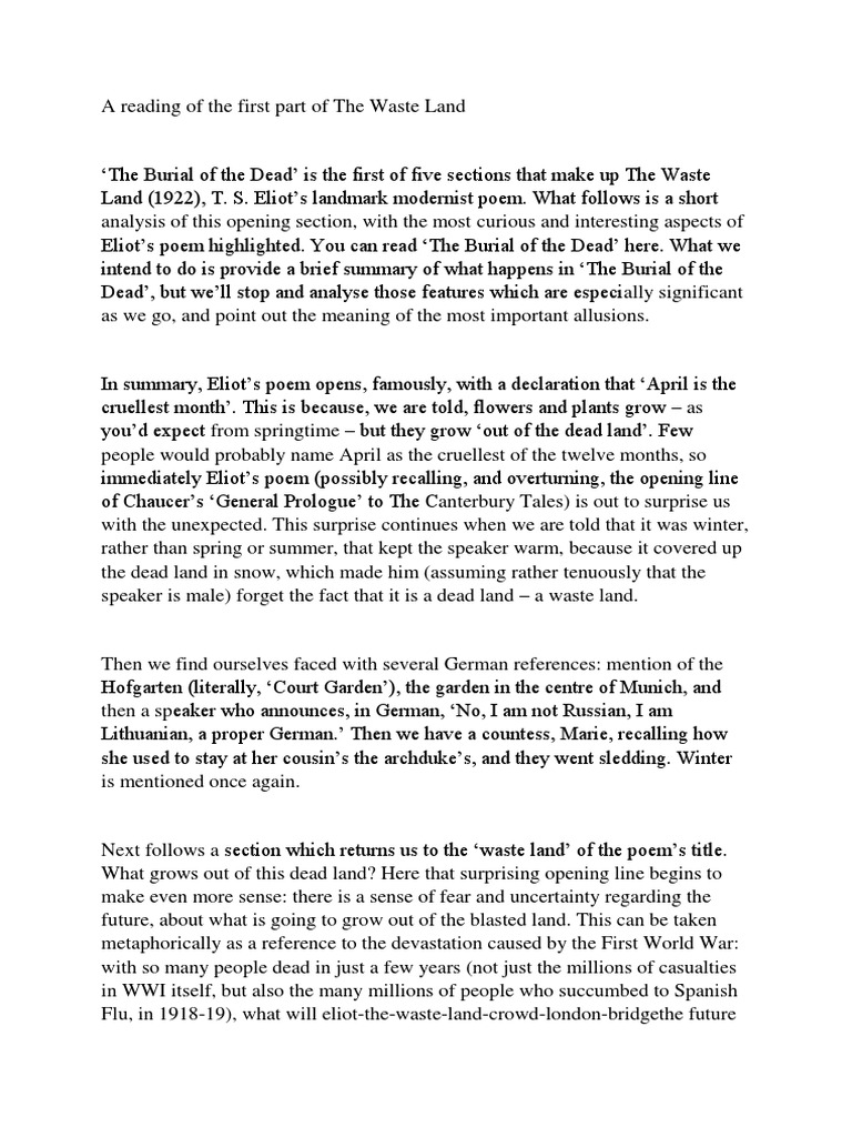A Reading of The First Part of The Waste Land | PDF | T. S. Eliot ...