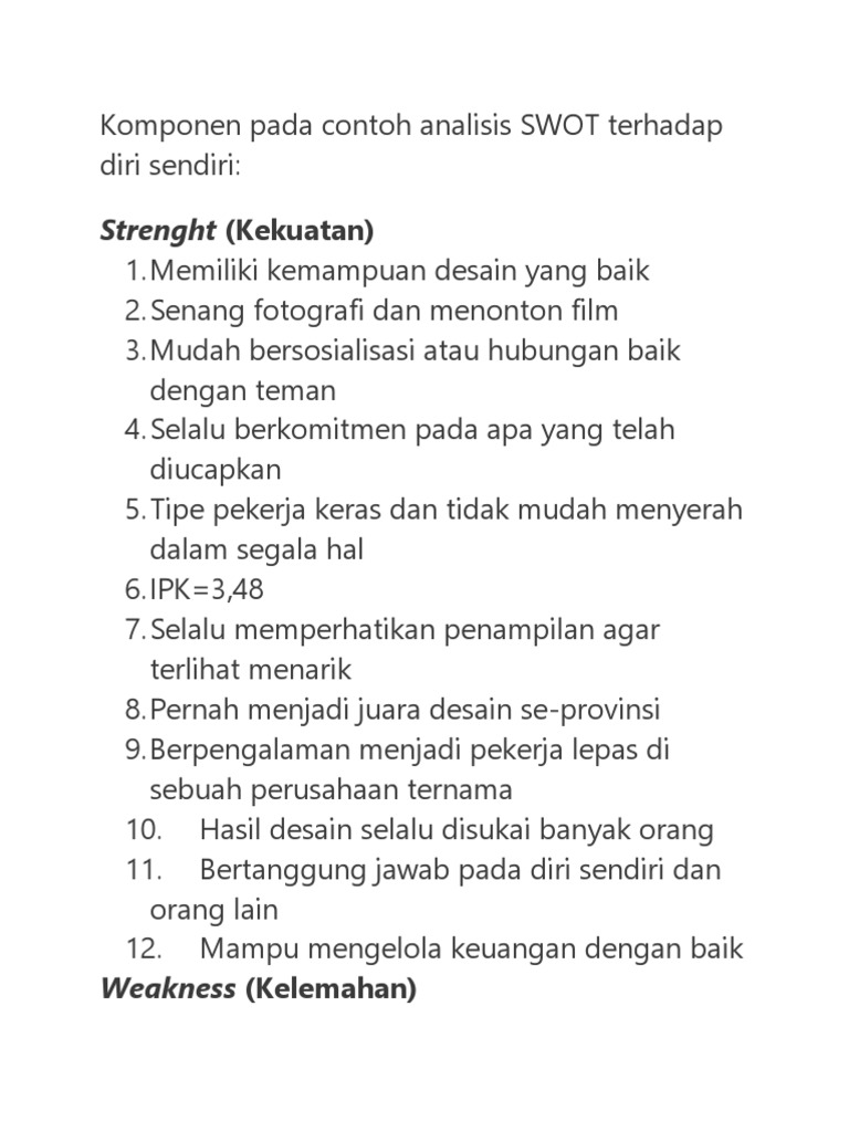 Komponen Pada Contoh Analisis SWOT Terhadap Diri Sendiri | PDF
