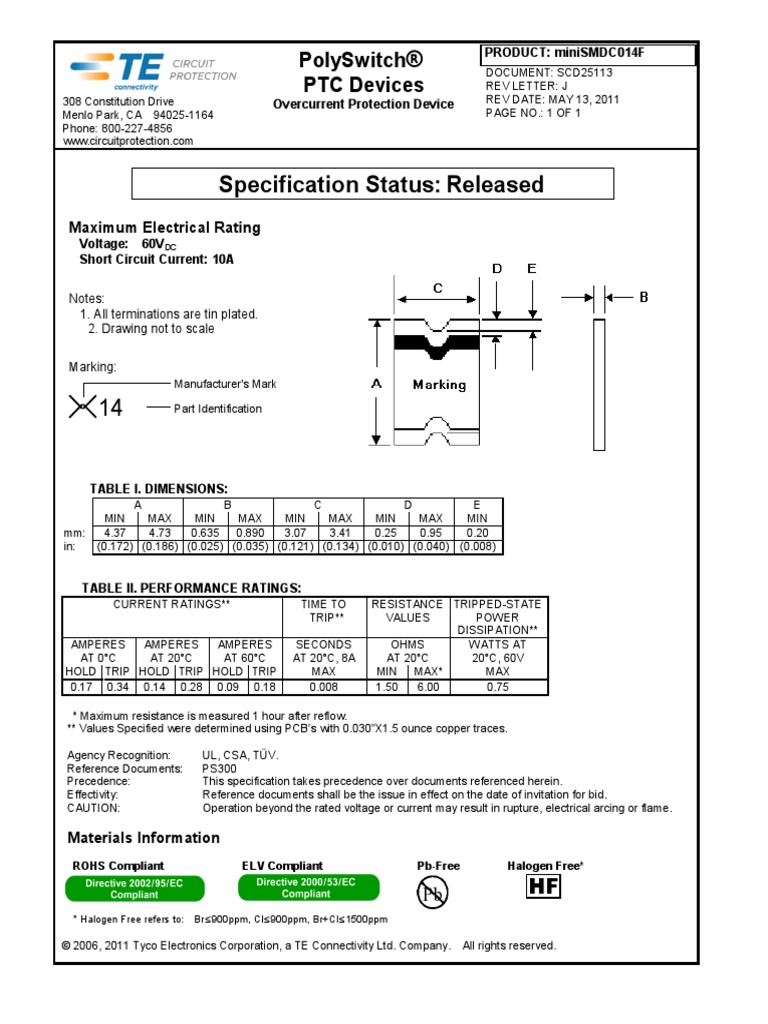 Polyswitch PTC Devices: Maximum Electrical Rating | PDF | Electrical Resistance And Conductance ...