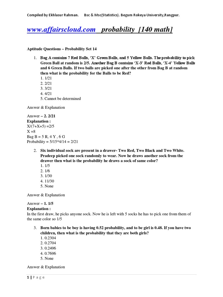 Probability Maths From | PDF | Odds | Probability
