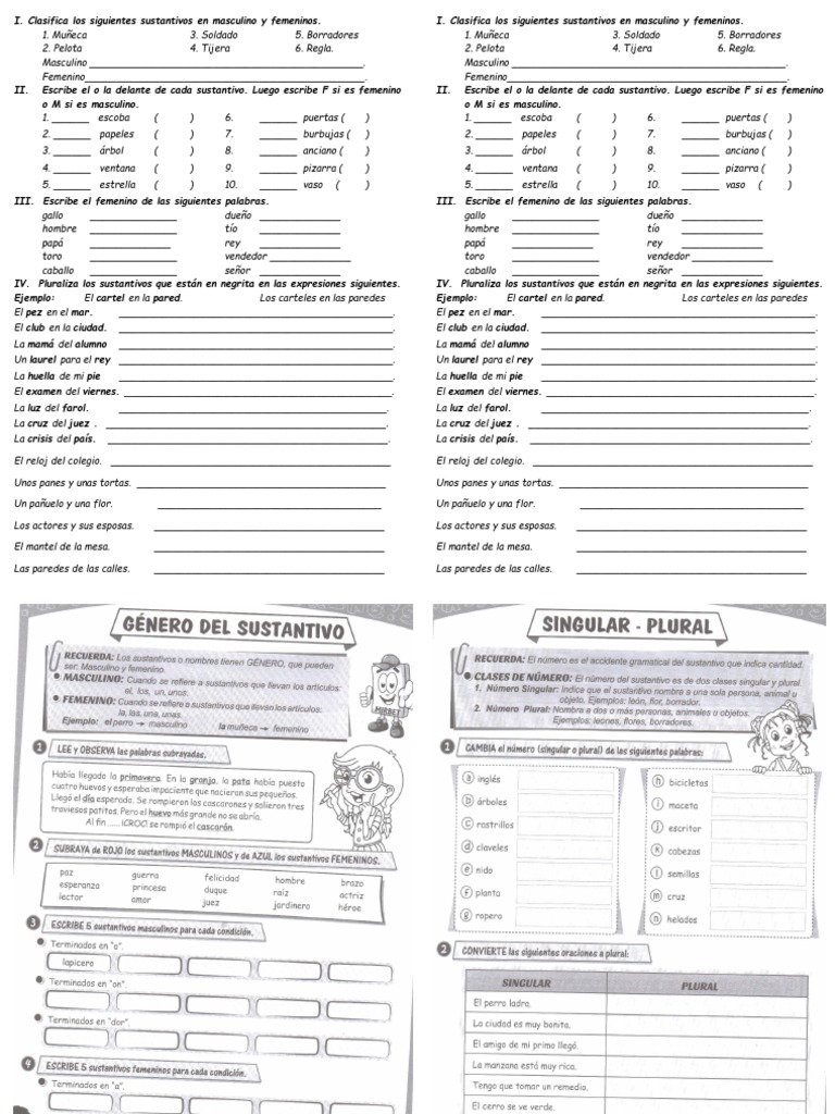 Ficha Genero y Numero | Sustantivo | Ocio