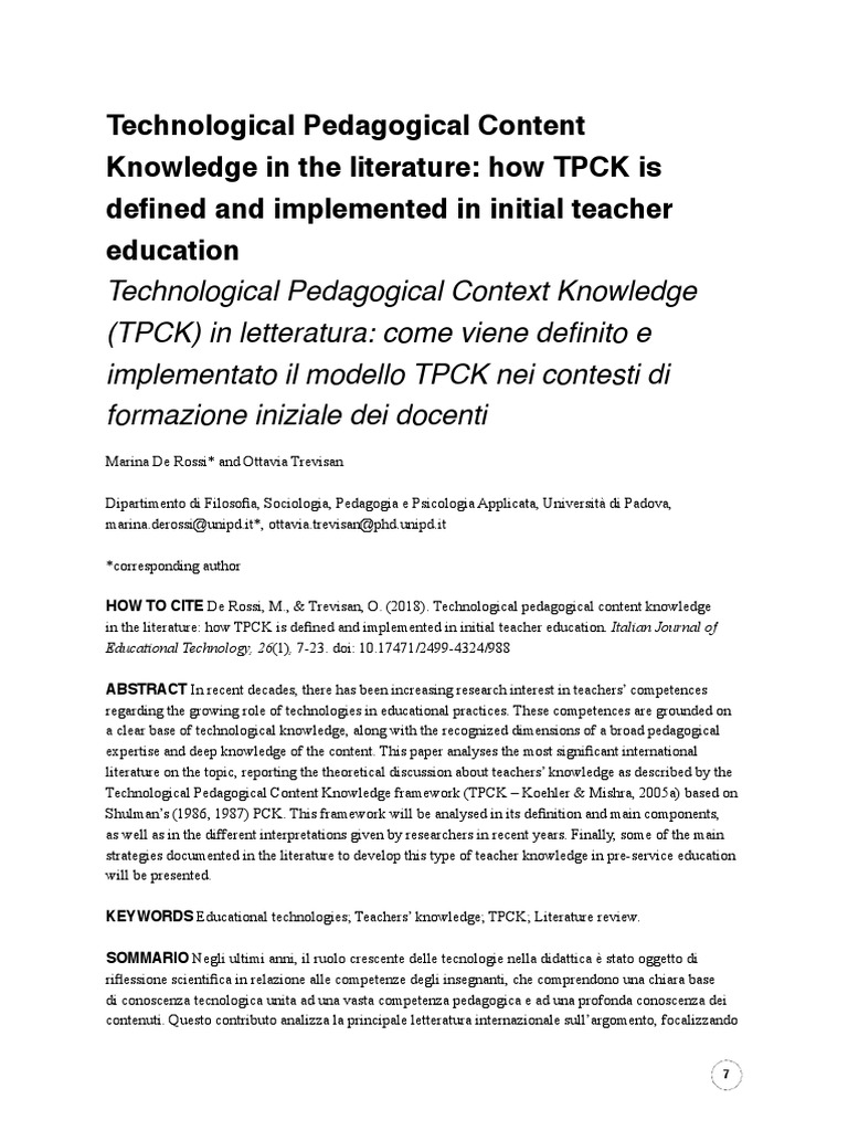 Mathematics Teacher TPACK Standards and Development Model | PDF ...