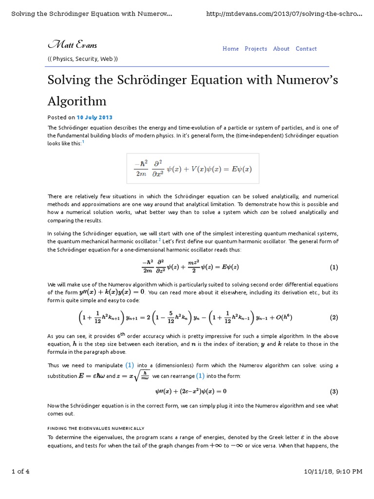 Numerov Method Pdf Schrödinger Equation Atomic Nucleus