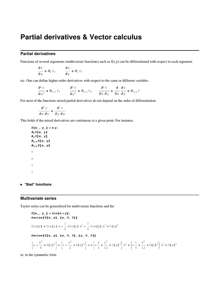 Partial Derivatives & Vector Calculus | PDF | Divergence | Derivative