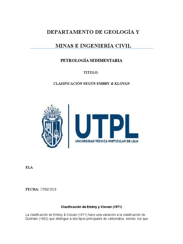 Clasificación de Carbonatos: Embry & Klovan | PDF | Tecnología