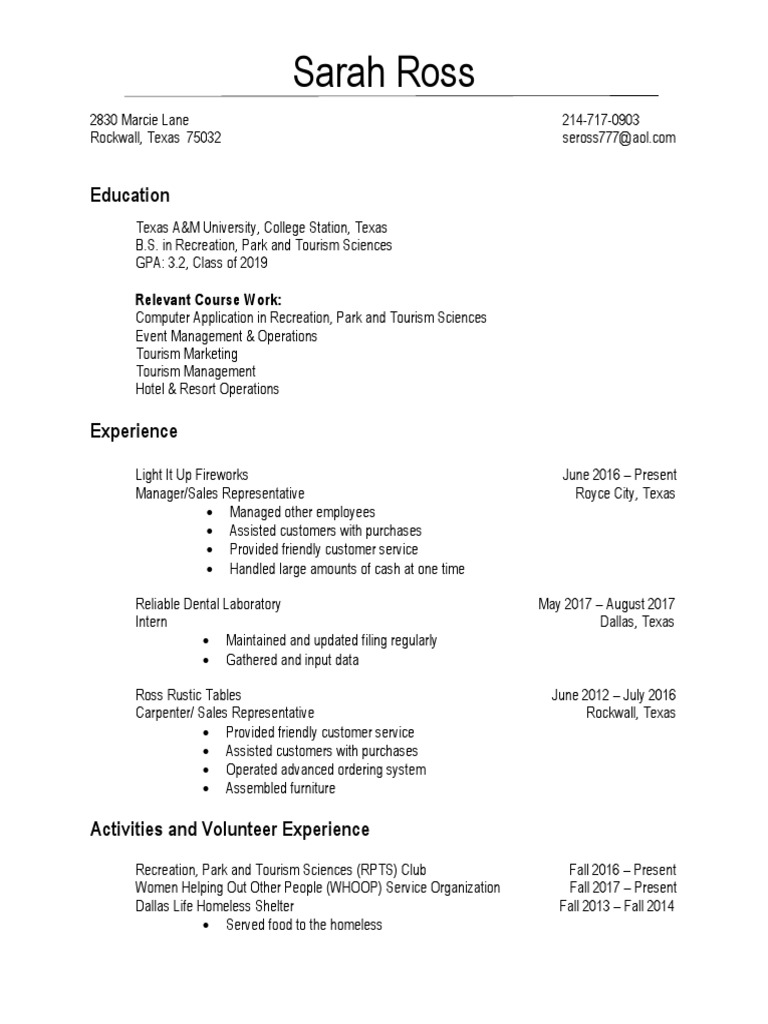 Sarah Ross - Resume 2 | PDF