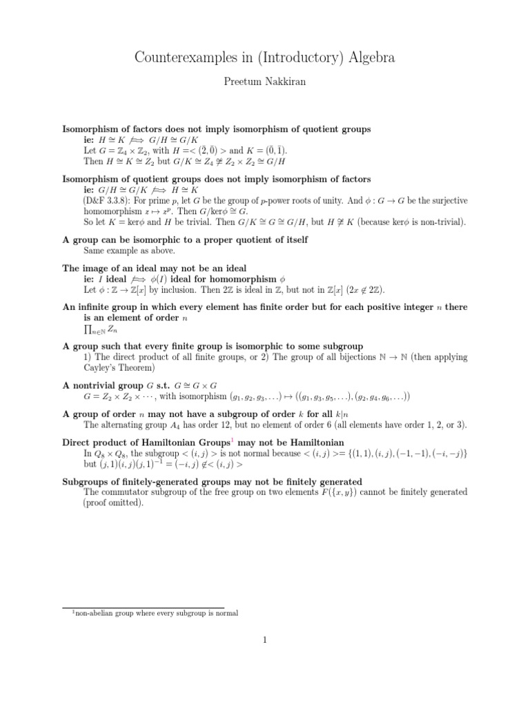Counterexamples in (Introductory) Algebra: Preetum Nakkiran | PDF