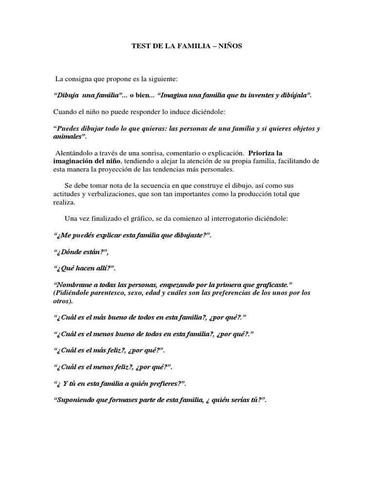 Cuestionario Test de La Familia | PDF