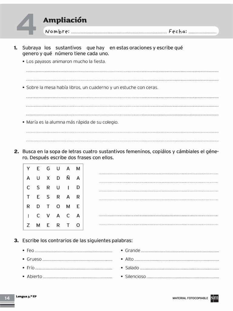 Tercero de Primaria Lengua SM Tema 4 Ampliación | PDF