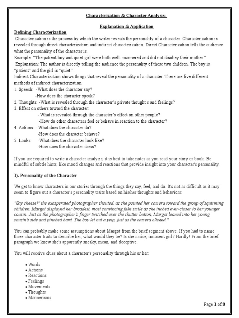 Characterization and Character Analysis Explanation and Application ...