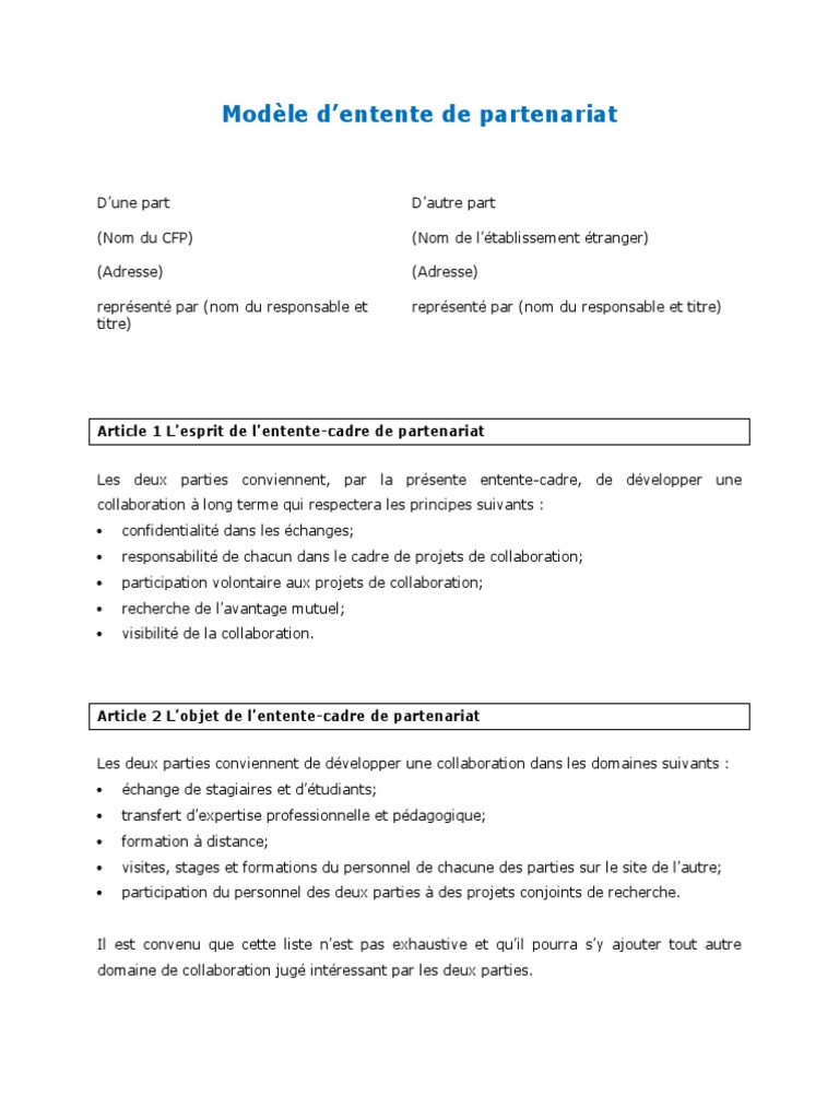 Modele D Entente de Partenariat | Descargar gratis PDF | Business