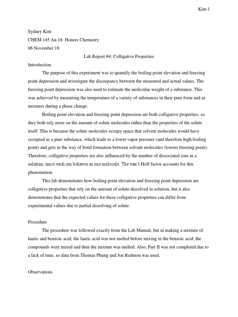 Lab Report 4 Colligative Properties | Download Free PDF | Solution ...
