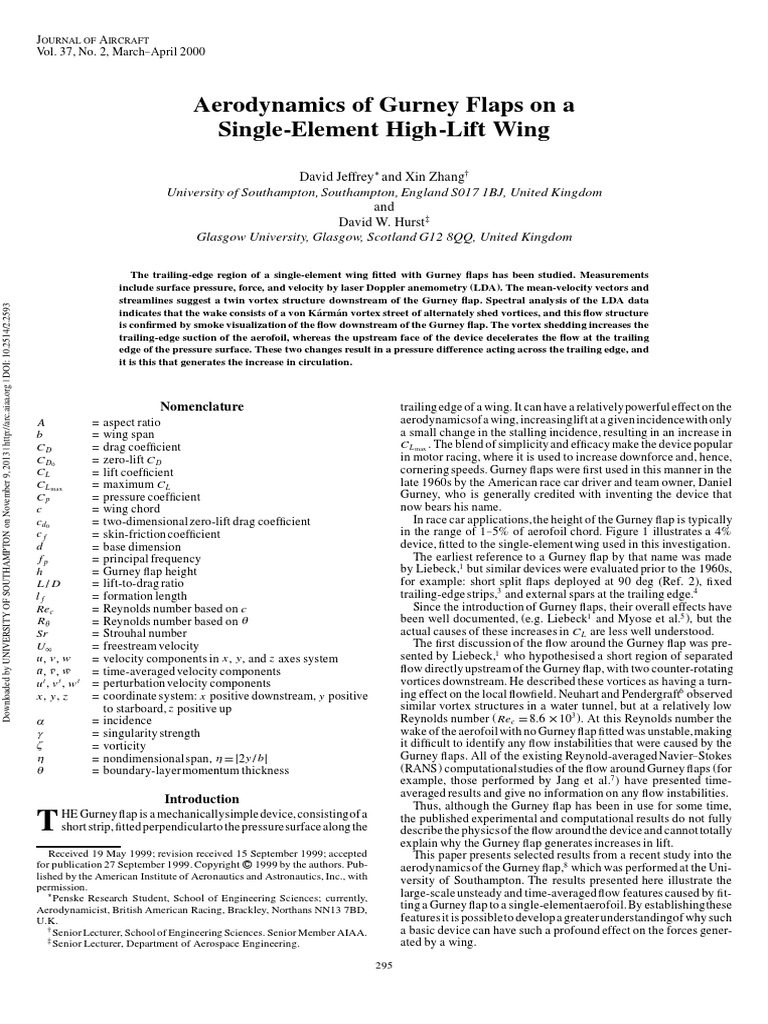 Aerodynamics of Gurney Flaps On A Single-Element High-Lift Wing PDF ...