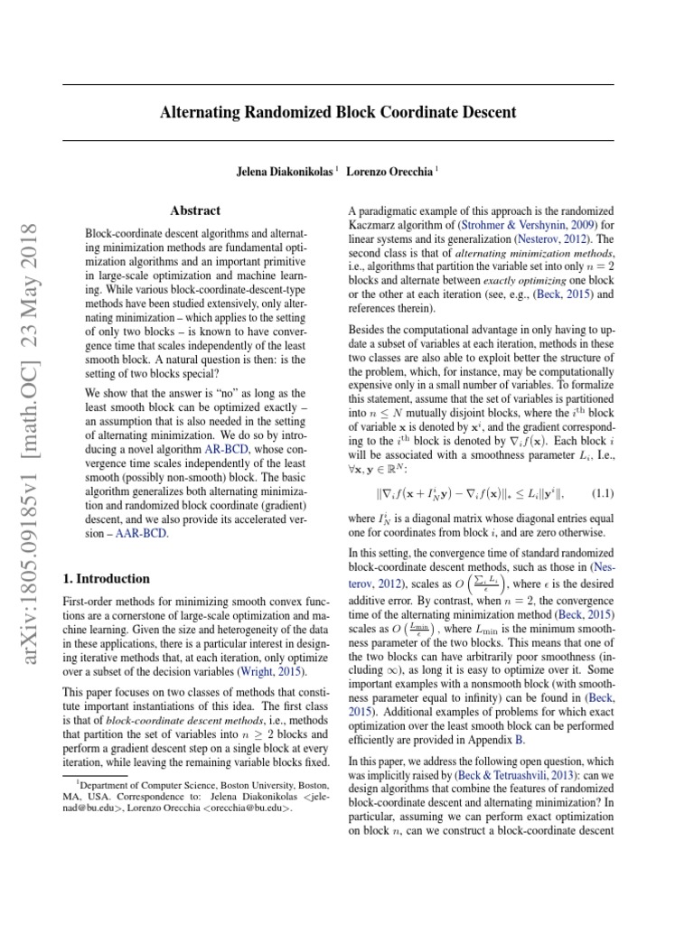 Alternating Randomized Block Coordinate Descent Strohmer And Vershynin 2009 Nesterov 2012 Pdf
