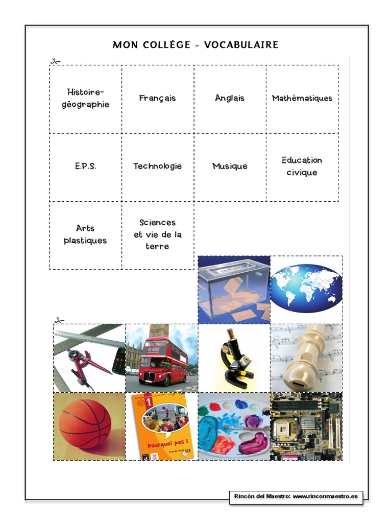 Vocabulaire du Collège et Activités | PDF