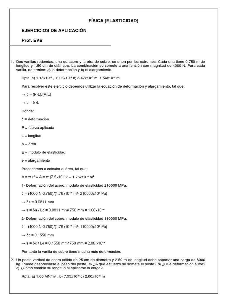 Ejercicios de Aplicacion 1. Elasticidad | PDF | Elasticidad (Física) | Deformación (Mecánica)