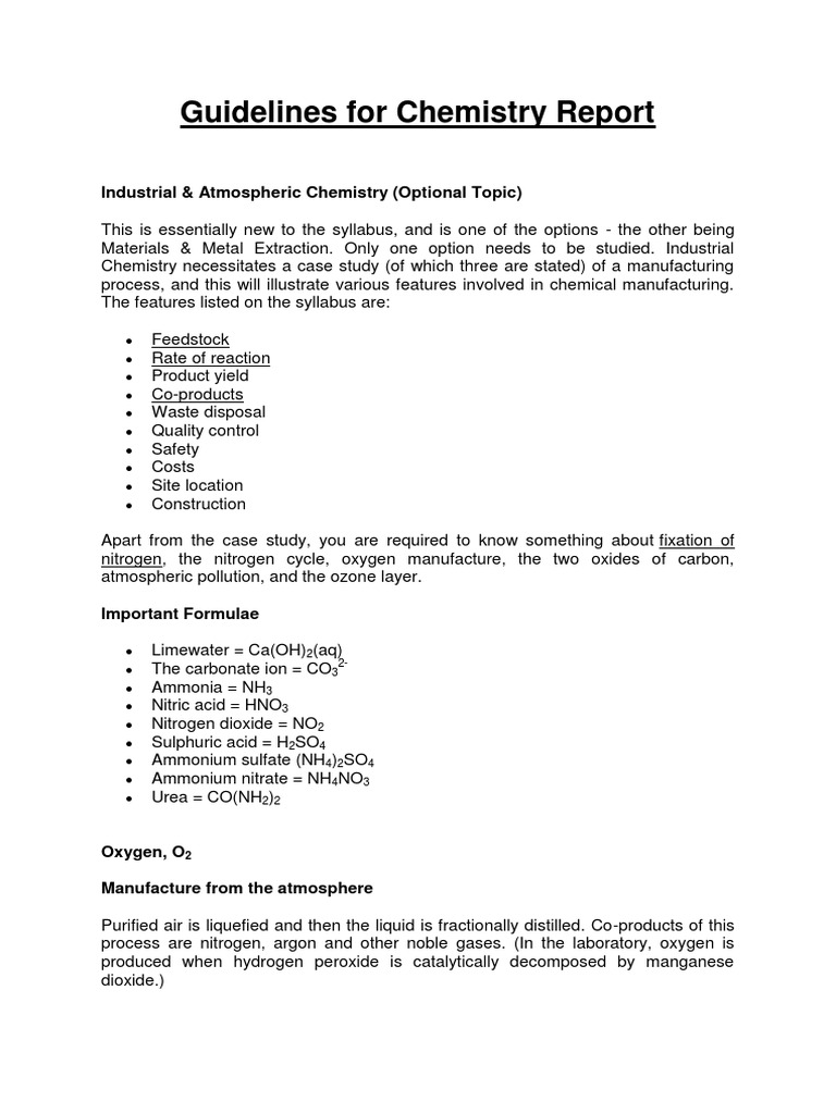 Guidelines For Chemistry Report | PDF | Nitrogen | Ozone