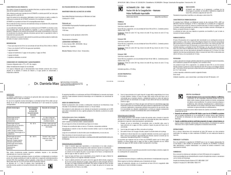 Octanate 250-1000: Factor VIII Humano | PDF | Hemofilia | Coagulación