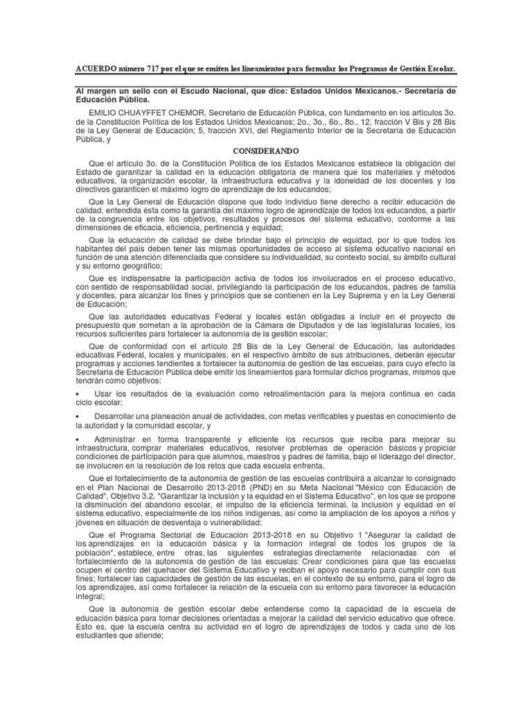 Lineamientos del Acuerdo 717 para Gestión Escolar | PDF | Educación ...