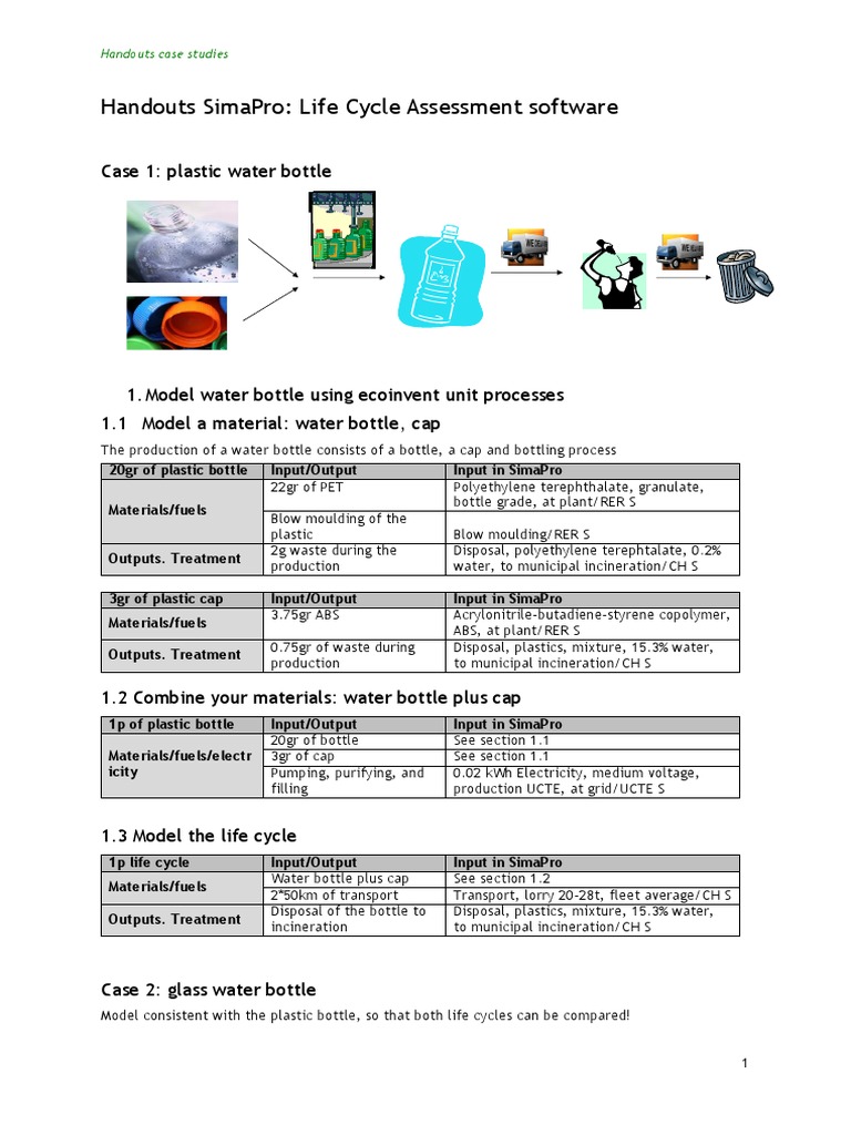Handouts Simapro: Life Cycle Assessment Software: Case 1: Plastic Water ...