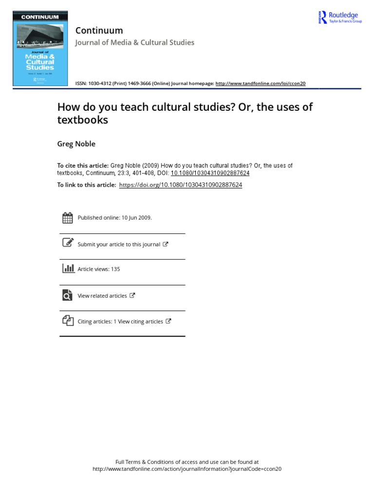 How Do You Teach Cultural Studies or The Uses of Textbooks | PDF ...