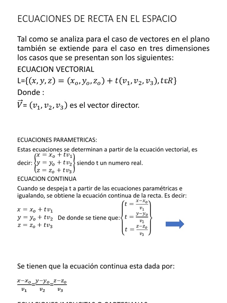 Ecuaciones de Recta en El Espacio | PDF | Geometria plana) | Vector Euclidiano