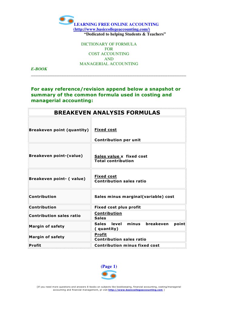 Cost Accounting Formulas | PDF