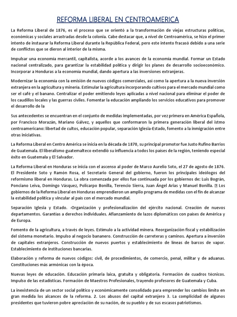 La Reforma Liberal de 1876 | PDF | Honduras | Educación avanzada