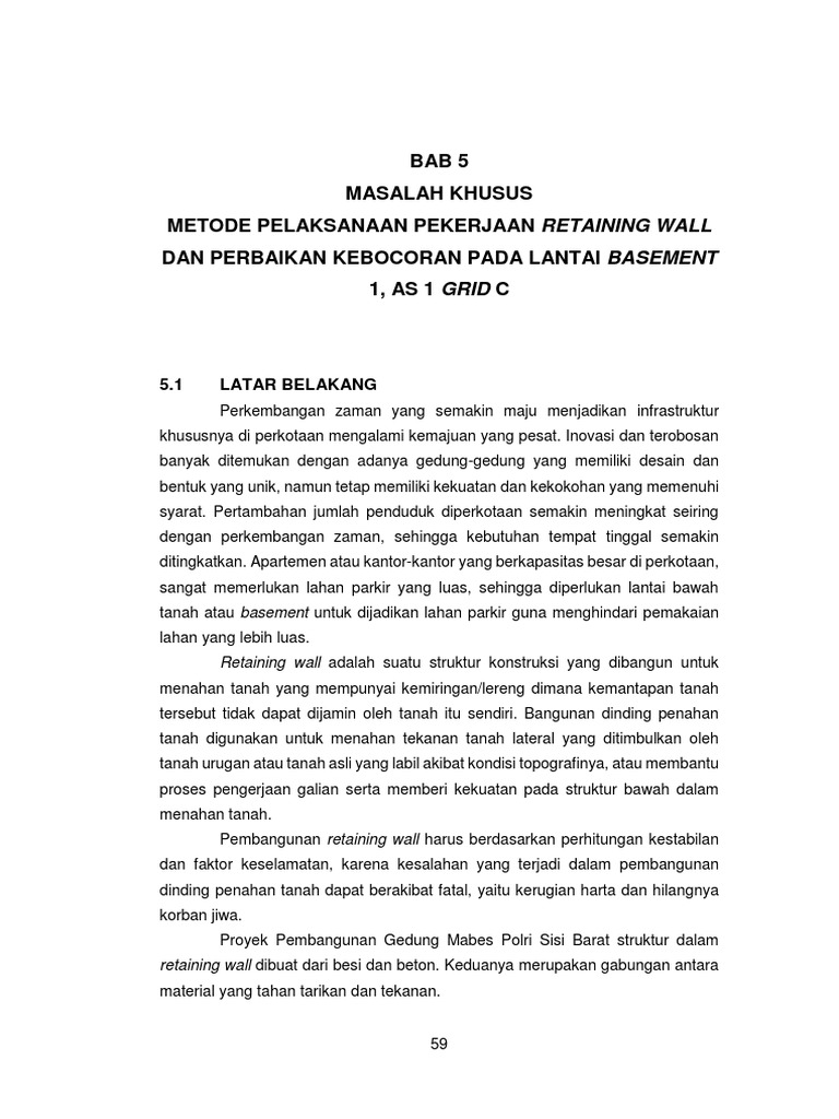 Metode Pelaksanaan Retaining Wall Dan Perbaikannya Menngunakan Injeksi | PDF