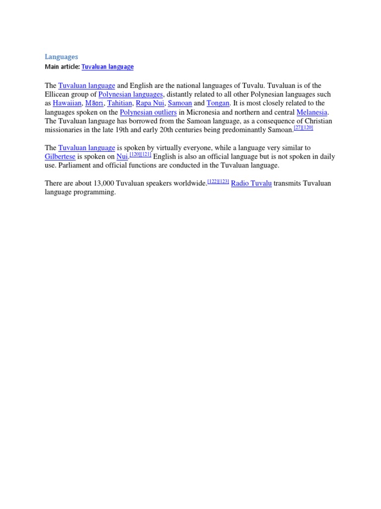Tuvaluan Language Polynesian Languages Hawaiian Māori Tahitian Rapa Nui ...