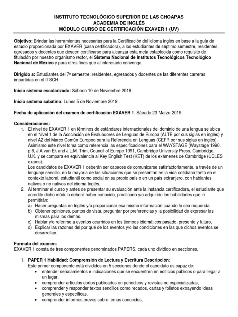Módulo de Certificación EXAVER 1 Plan de Clases | PDF | Idioma en ...