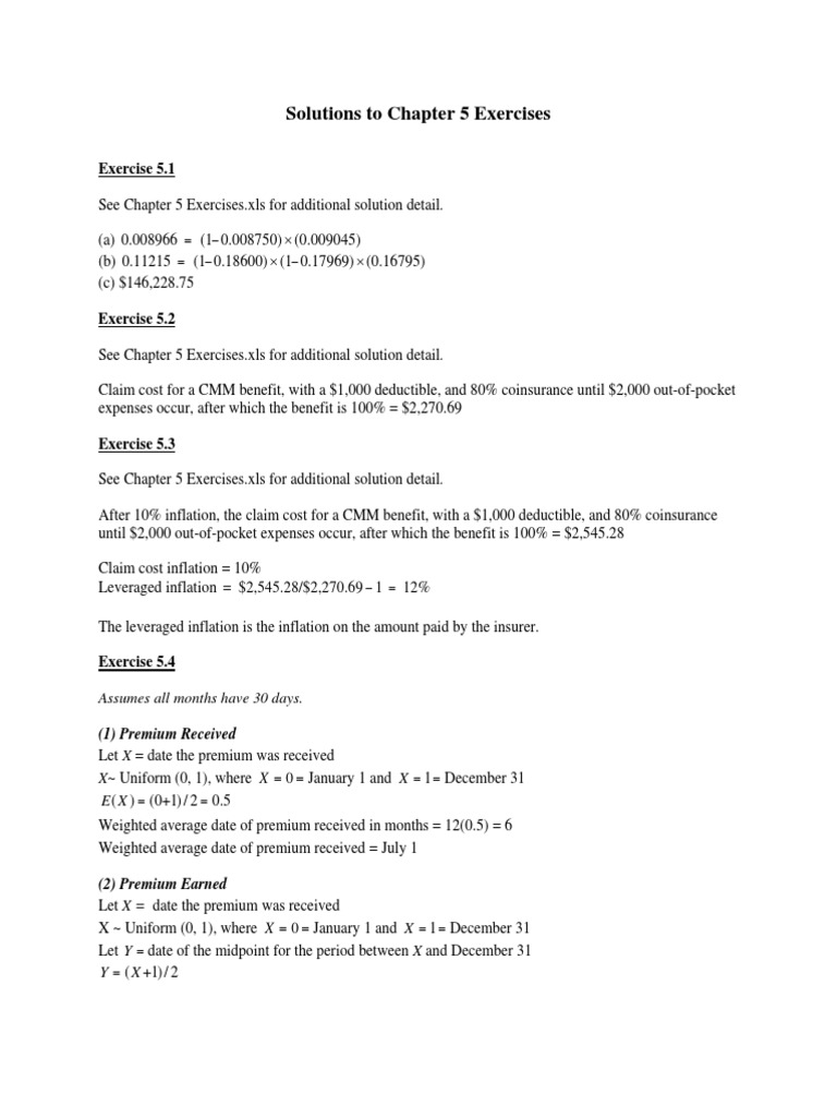 File 10 - Solutions To Chapter 5 Exercises | PDF | Deductible | Insurance
