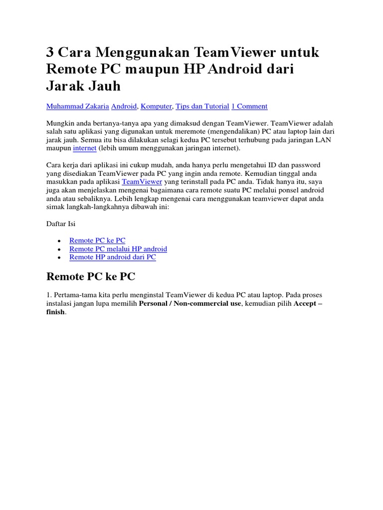 3 Cara Menggunakan TeamViewer Untuk Remote PC Maupun HP Android Dari ...