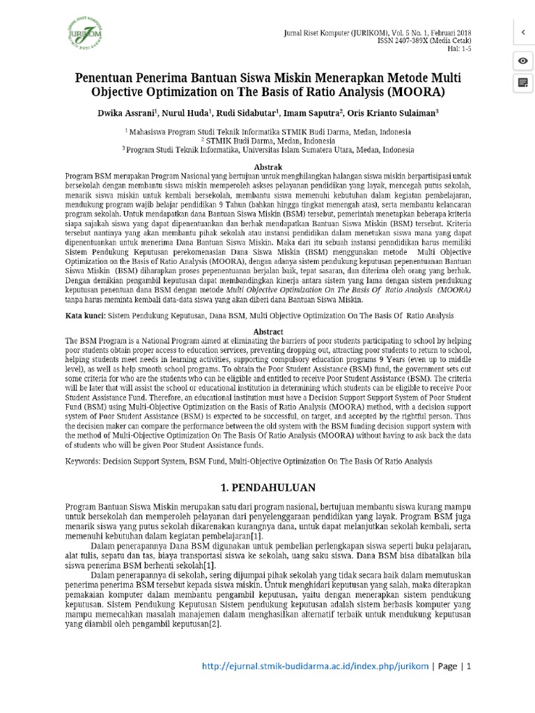 INA-Rxiv Papers - Penentuan Penerima Bantuan Siswa Miskin Menerapkan Metode Multi Objective ...