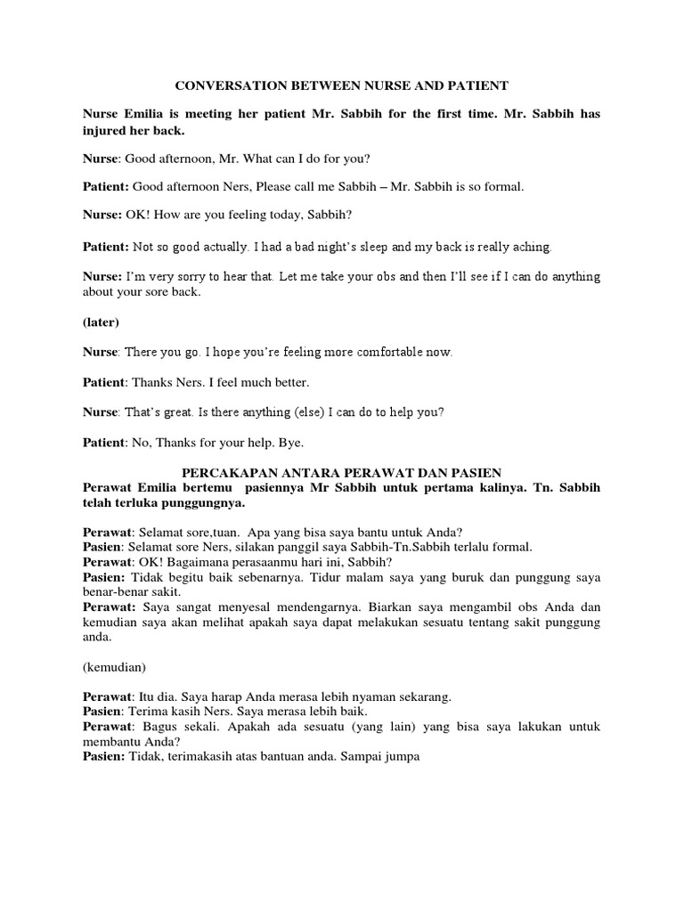 Conversation Between Nurse and Patient | PDF