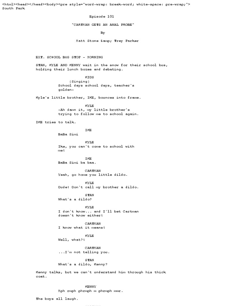 South Park 1x01 - Cartman Gets An Anal Probe | PDF | Leisure