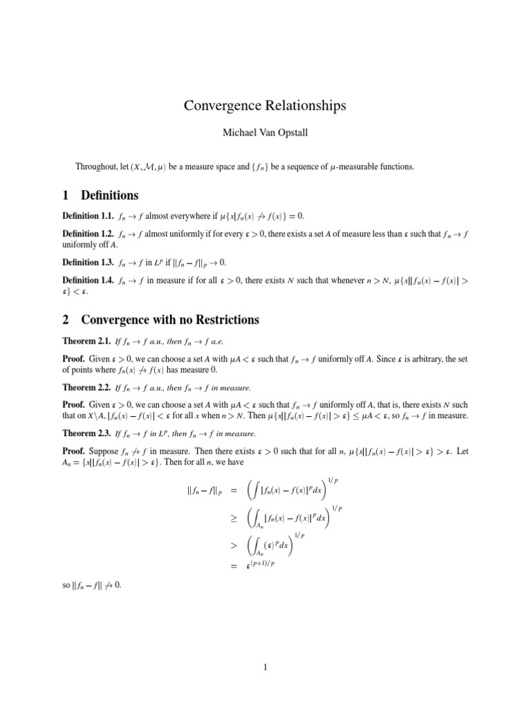 Convergence Relationships: 1 Definitions | PDF | Measure (Mathematics ...