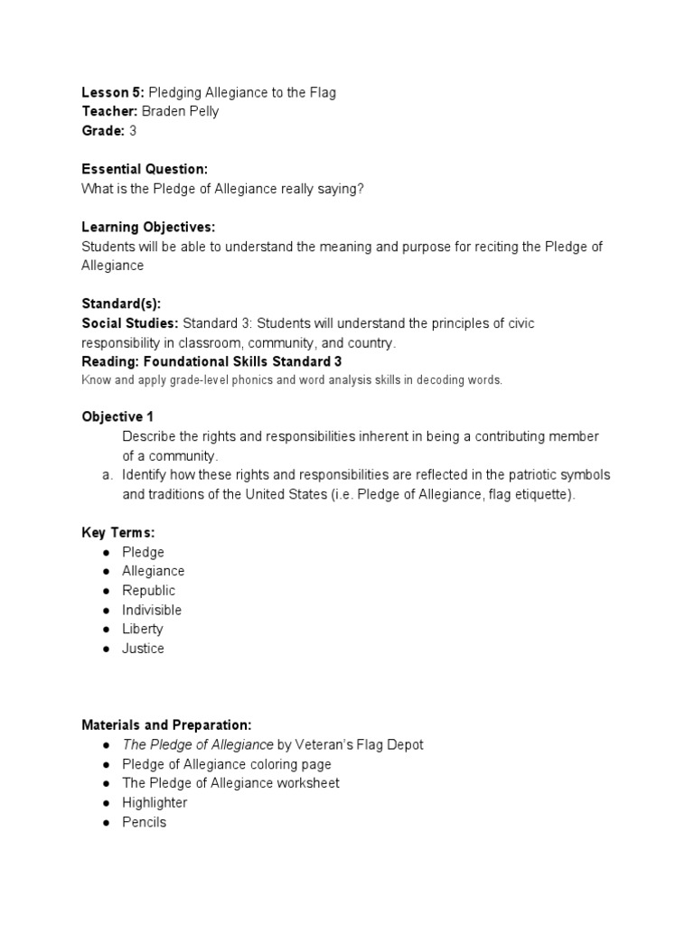 Pledge of Allegiance Lesson | PDF | Phonics | Teaching